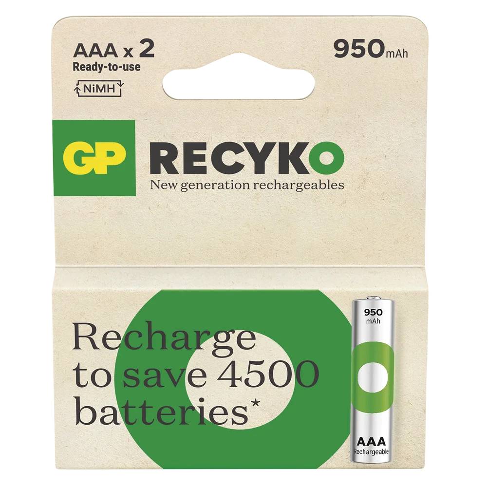 GP R03 AAA ReCyko 950mAh įkraunamos baterijos 2 vnt. (smėlio sp. pakuo ...